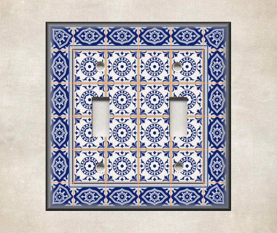 Blue And White Moroccan Tile Design Home Decor Metal Light Switch