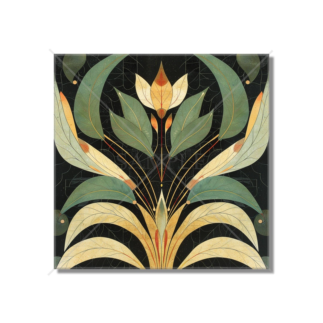 Green and Black Ceramic Tile Plant Design Kitchen Backsplash Tile ...