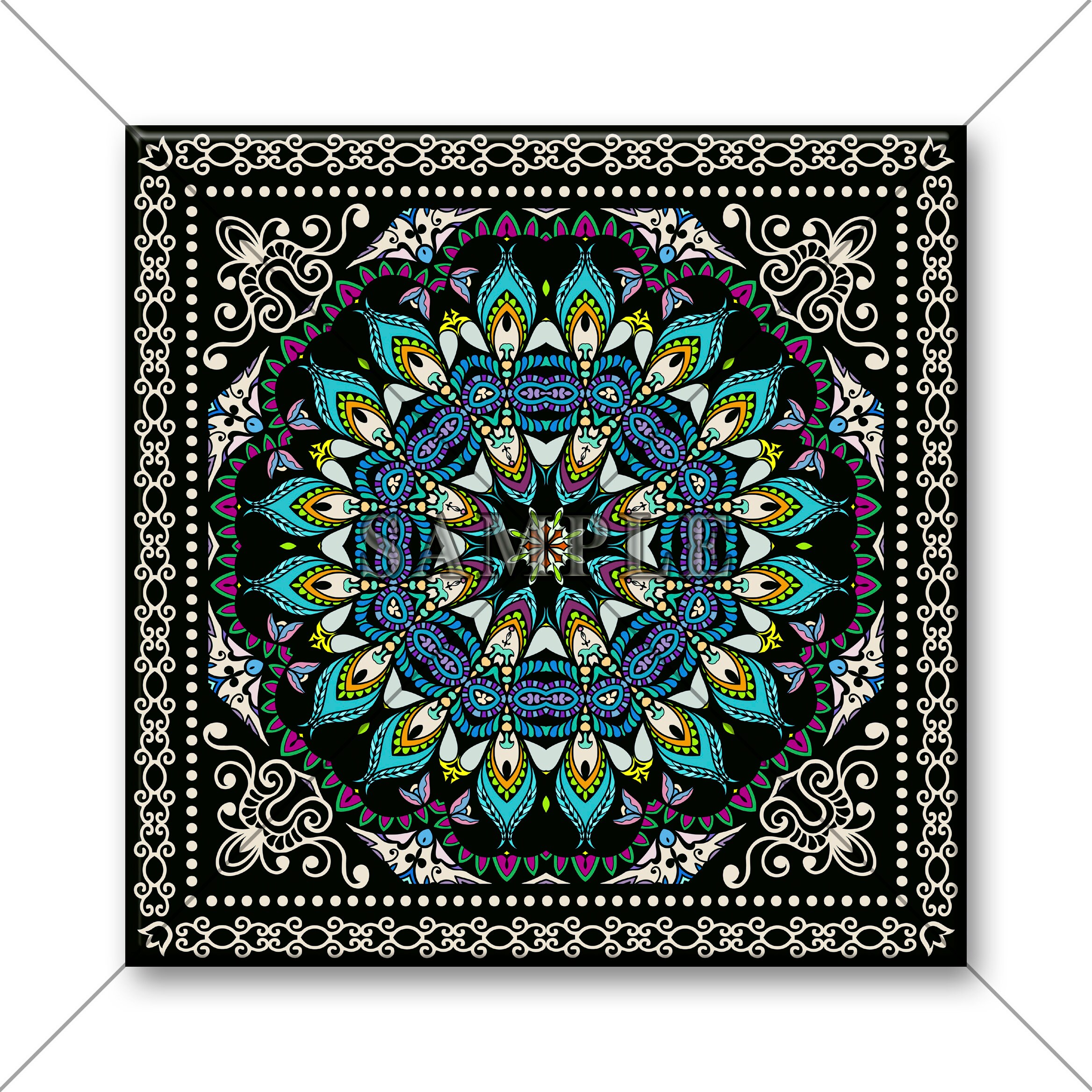 Black and Blue Patterned Tile Decorative Design Ceramic Accent Tile ...