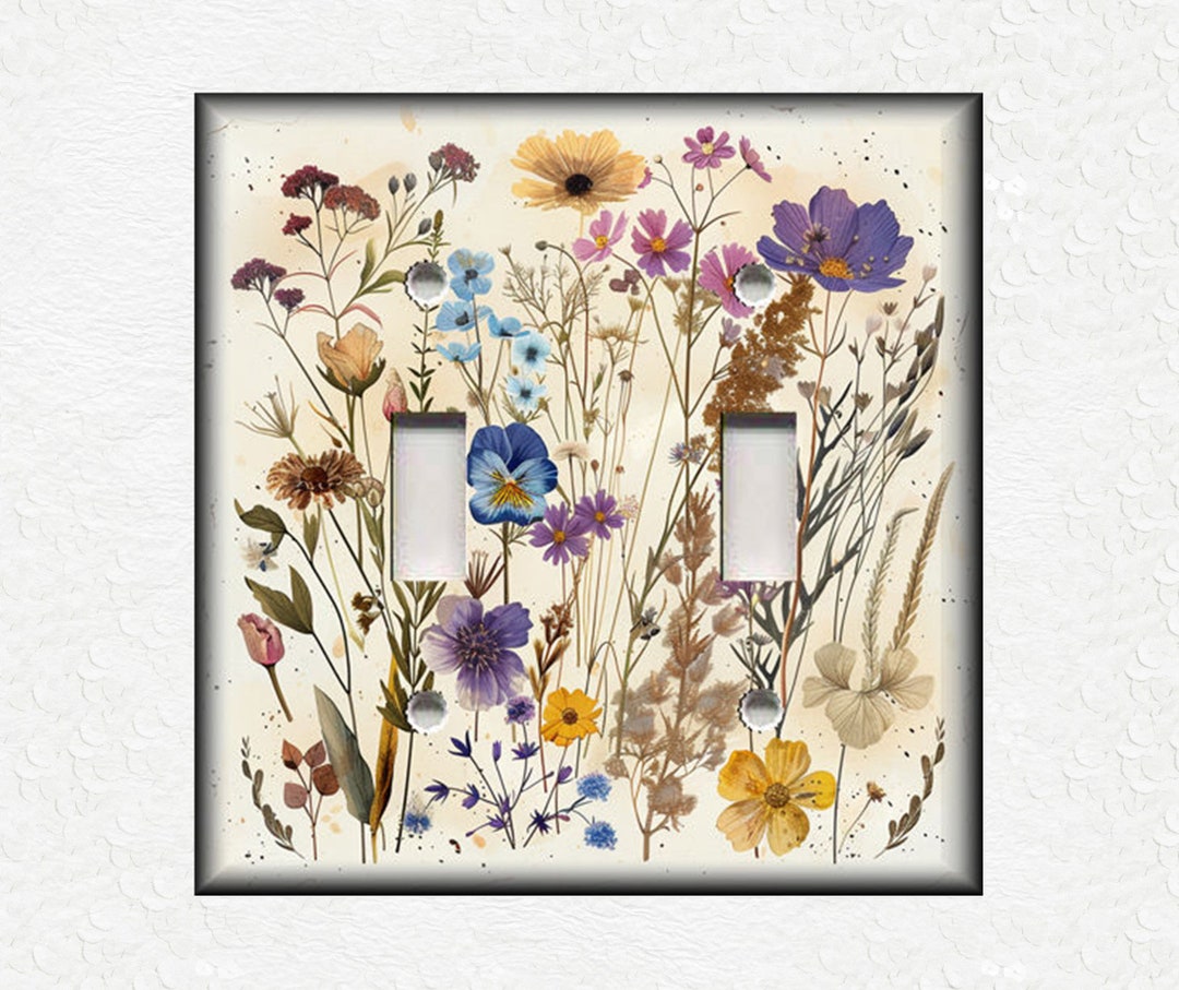 Pressed Flowers Wildflowers Design Metal Light Switch Plate Covers ...