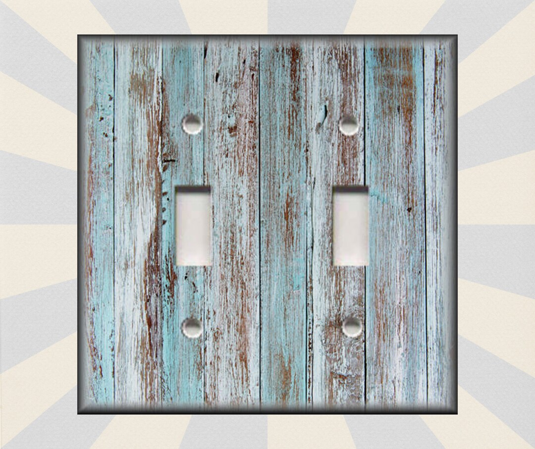 Beach Switch Plates Outlet Covers - Beach Aged Wood Design Blue - Metal ...