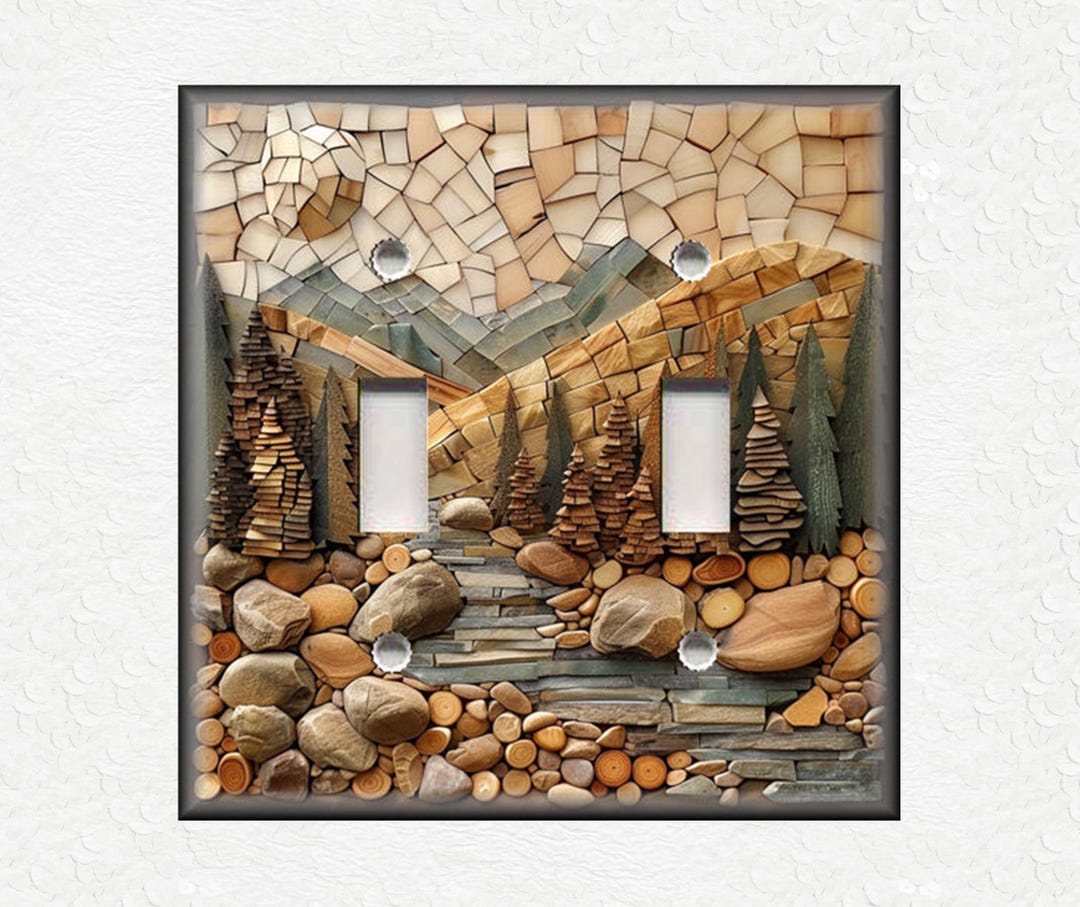 Stone Wood Mosaic Mountain Design Metal Light Switch Cover - Unique ...
