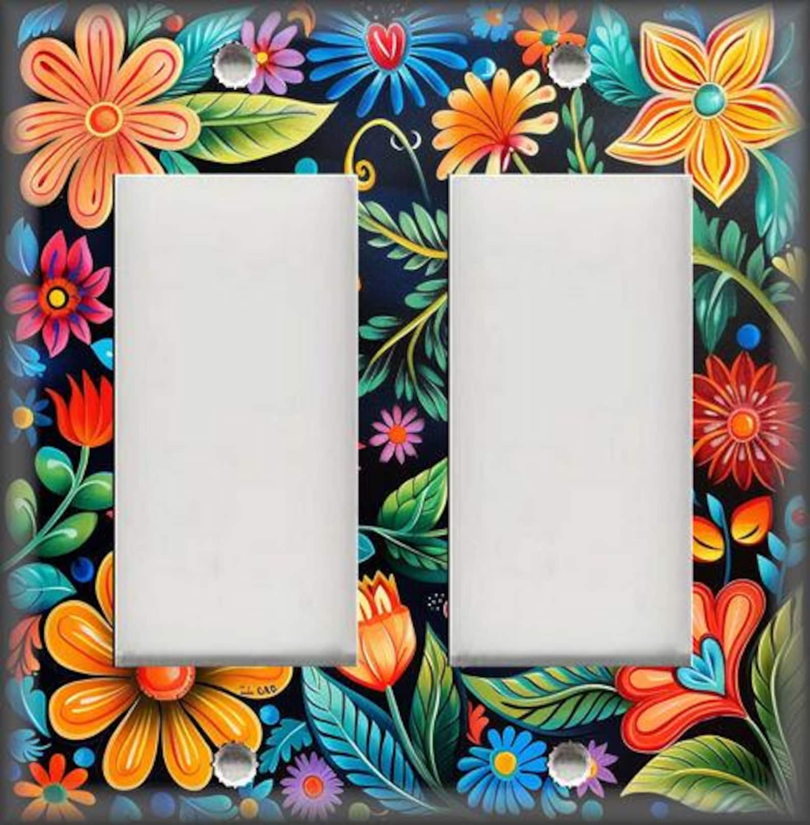 Bright Folk Art Floral Design Metal Light Switch Plate Covers and ...