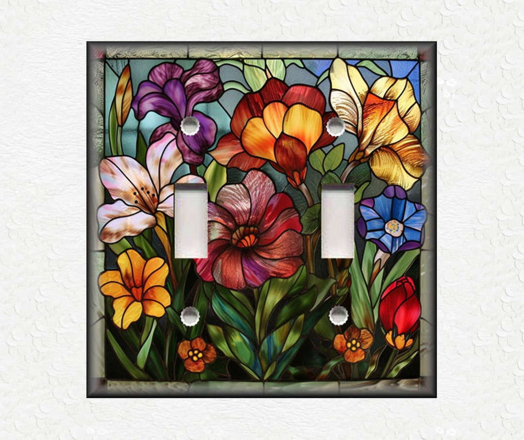 Multi Colored Stained Glass Floral Design Metal Switch Plate Covers and ...