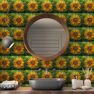 Ceramic Tile Stained Glass Sunflower Design - Kitchen Backsplash Tile ...