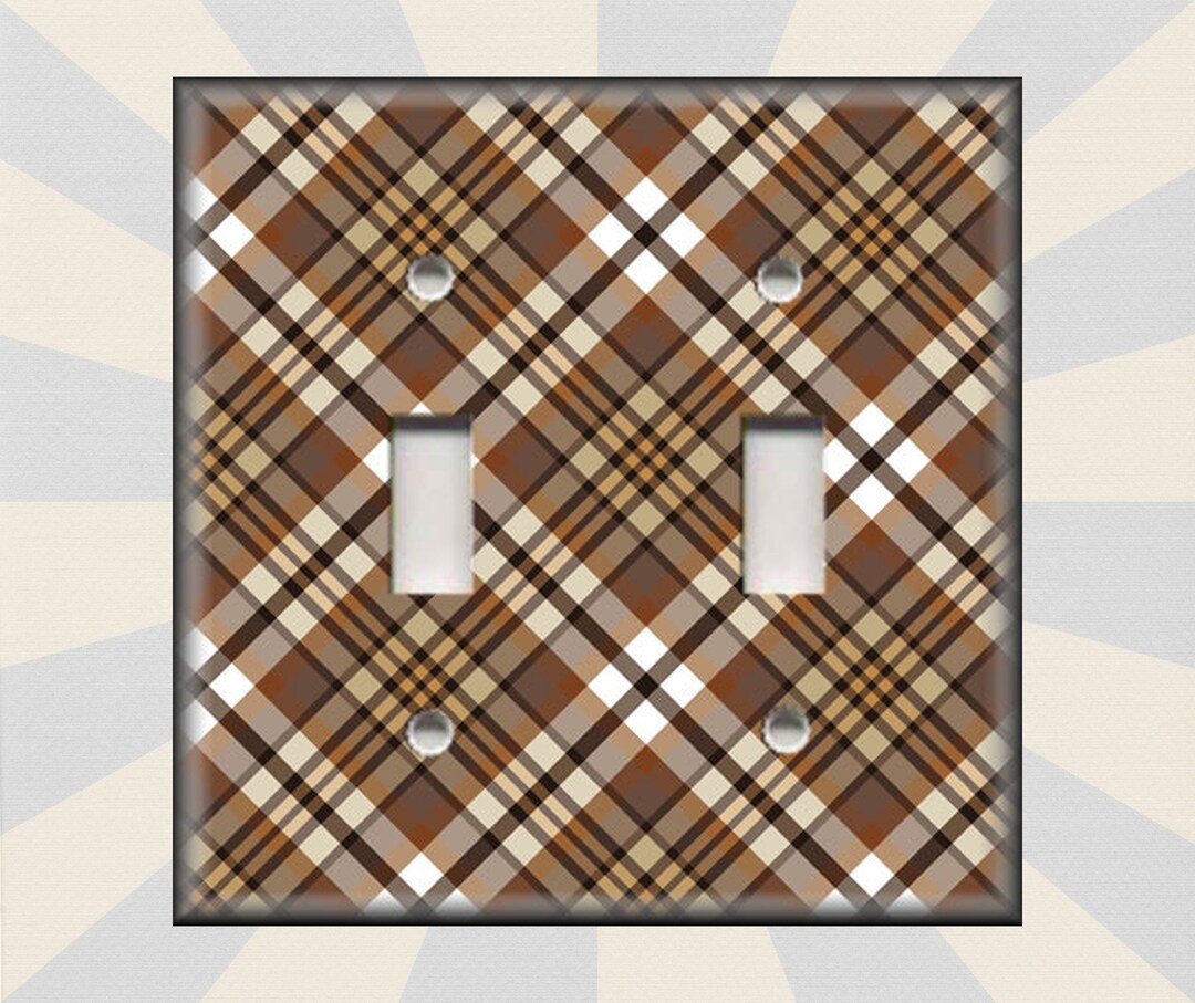 Brown and Tan Plaid Rustic Farmhouse Home Decor - Metal Light Switch ...