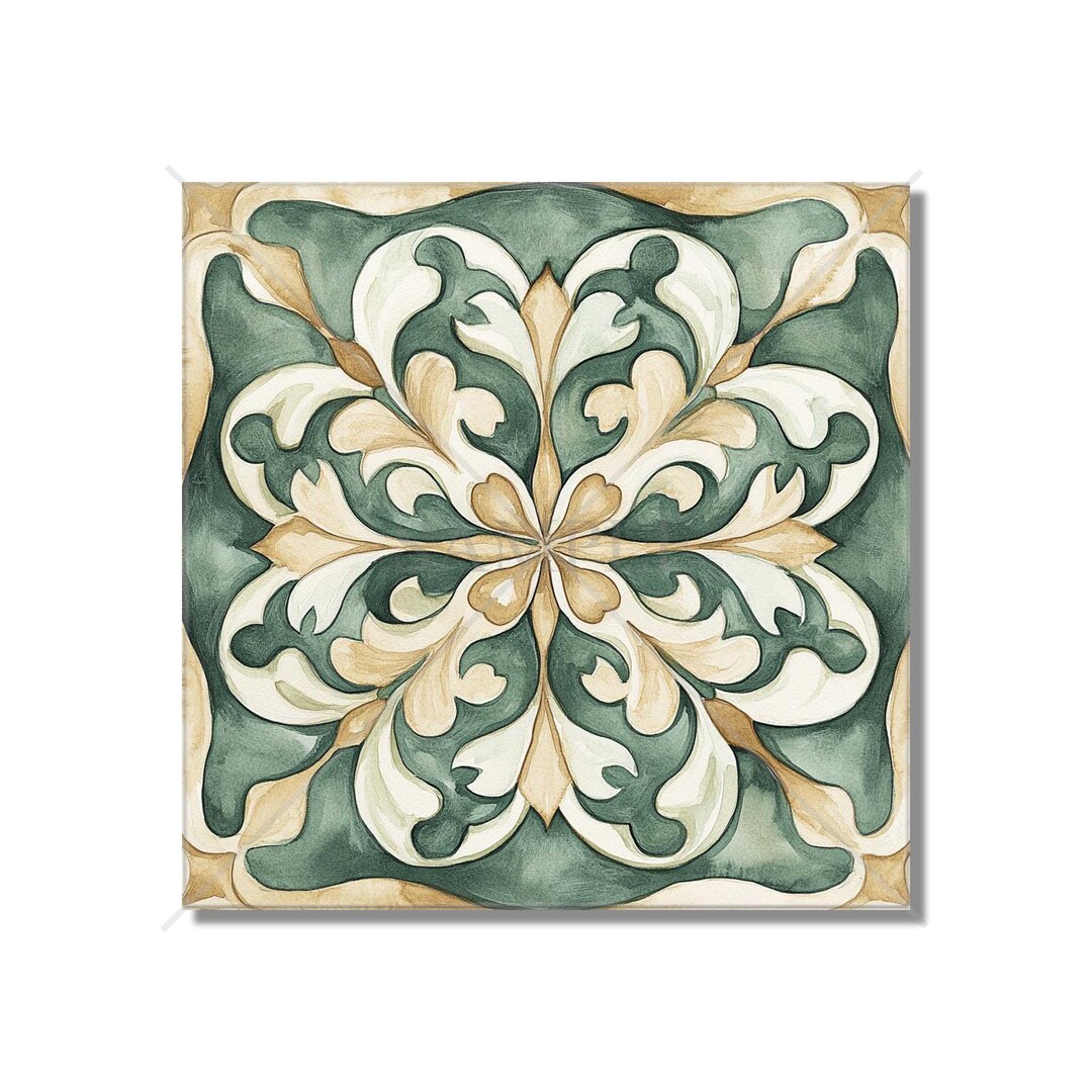 Green and Tan Patterned Ceramic Tile - Green Kitchen Backsplash Unique ...