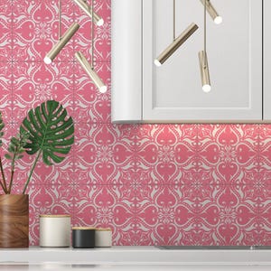 Pink and White Patterned Ceramic Tile Design Kitchen Backsplash Tile ...