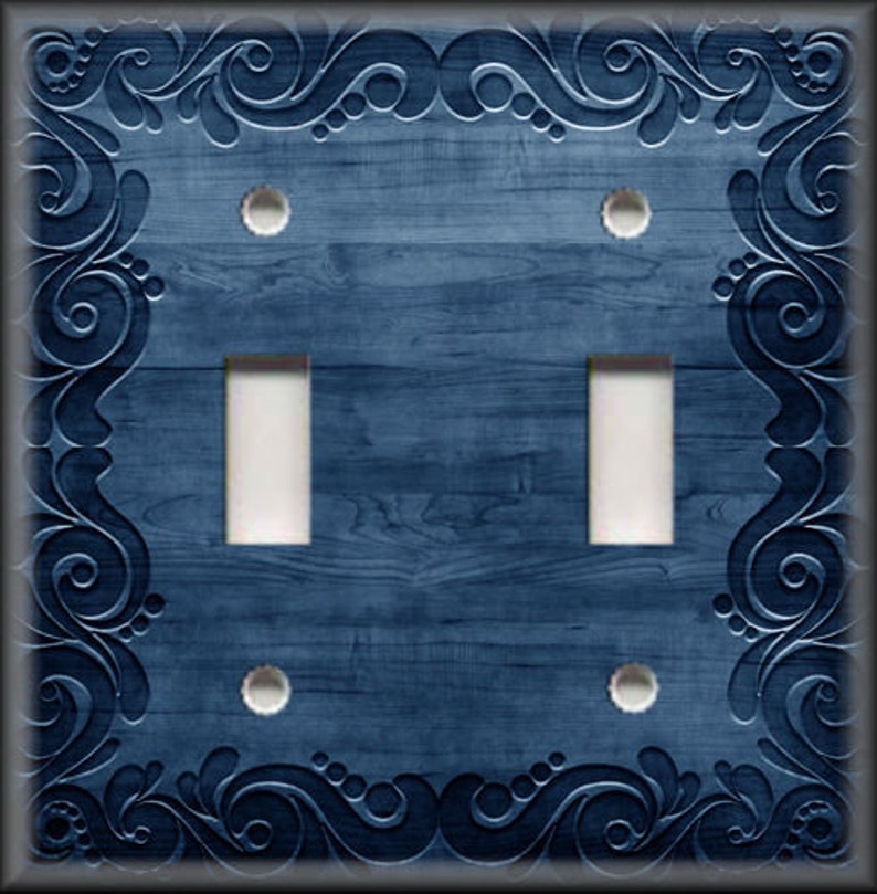 Navy Blue Rustic Swirl Framed Wood Design - Metal Light Switch Plate ...
