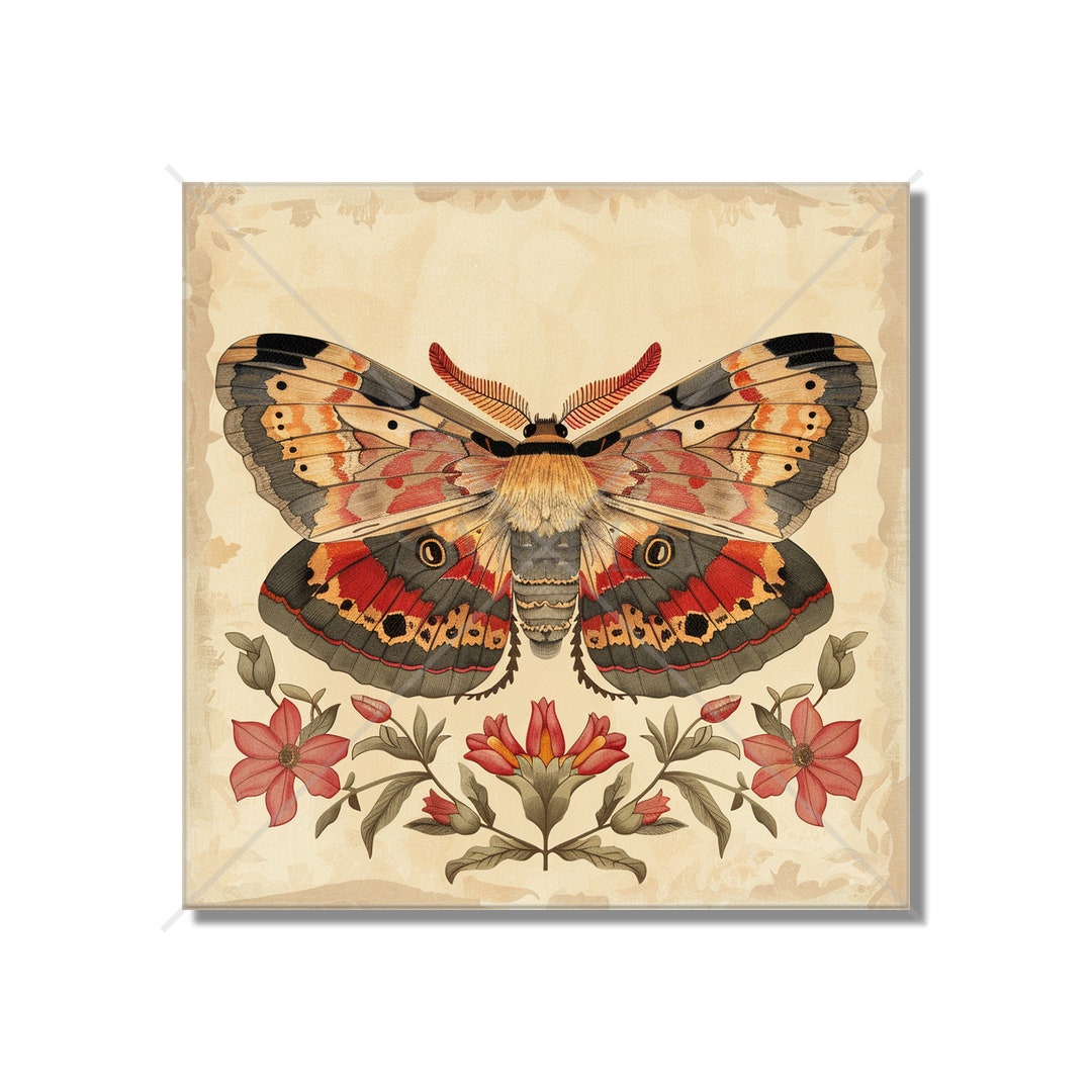 Vintage Botanical Moth Design Ceramic Tile Kitchen Backsplash Tile Moth ...