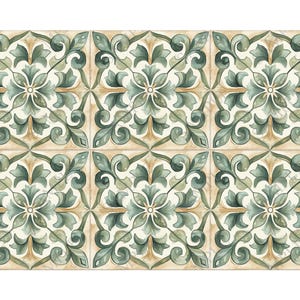 Green and Tan Patterned Ceramic Tile - Green Kitchen Backsplash Unique ...
