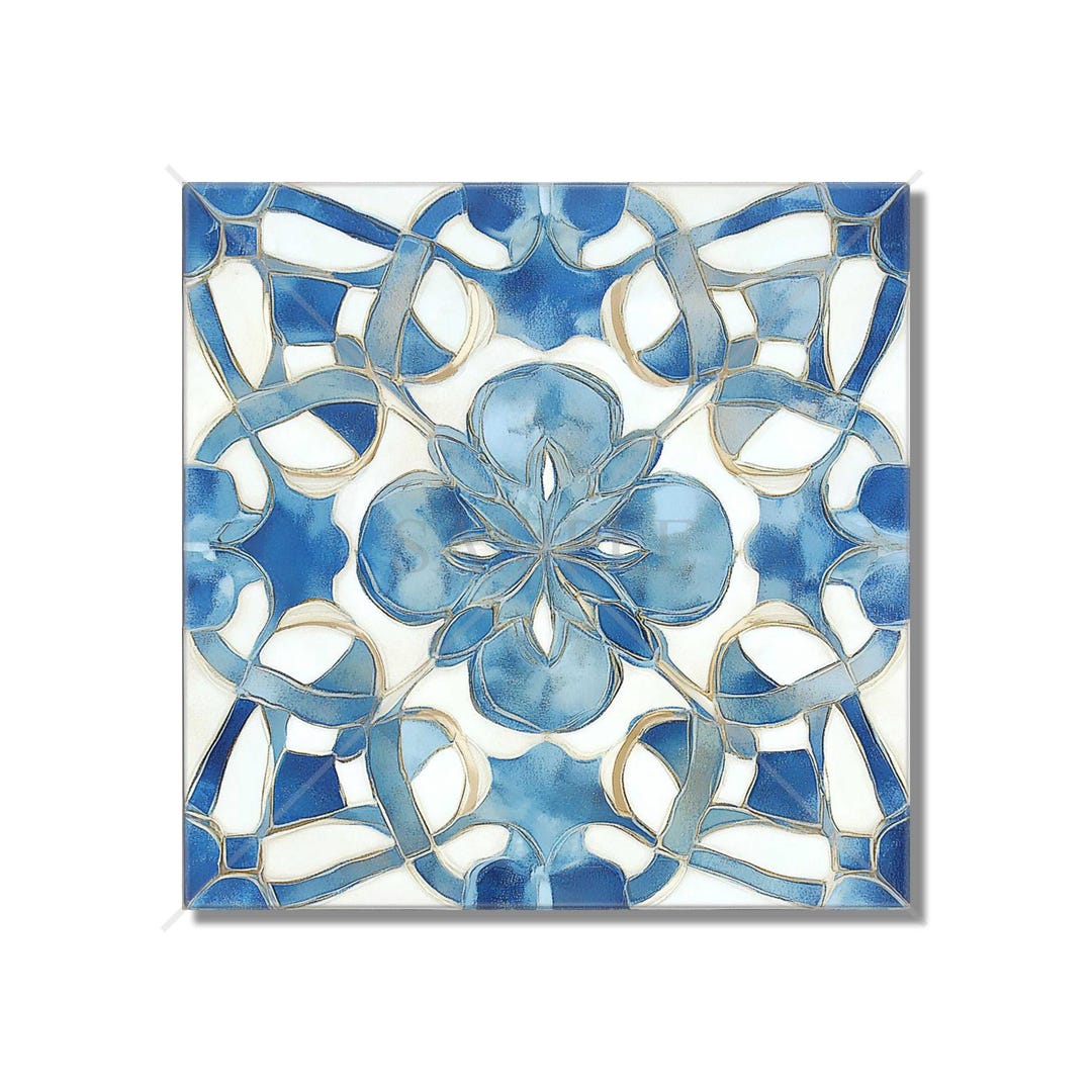 Blue Gray White Ceramic Tile - Patterned Tile Backsplash - Blue Kitchen ...