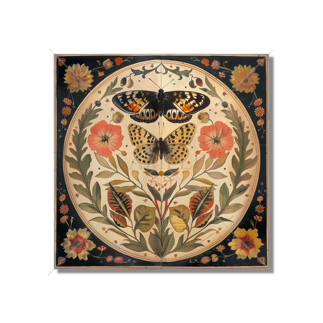 Vintage Botanical Butterfly Design Ceramic Tile - Kitchen Backsplash ...