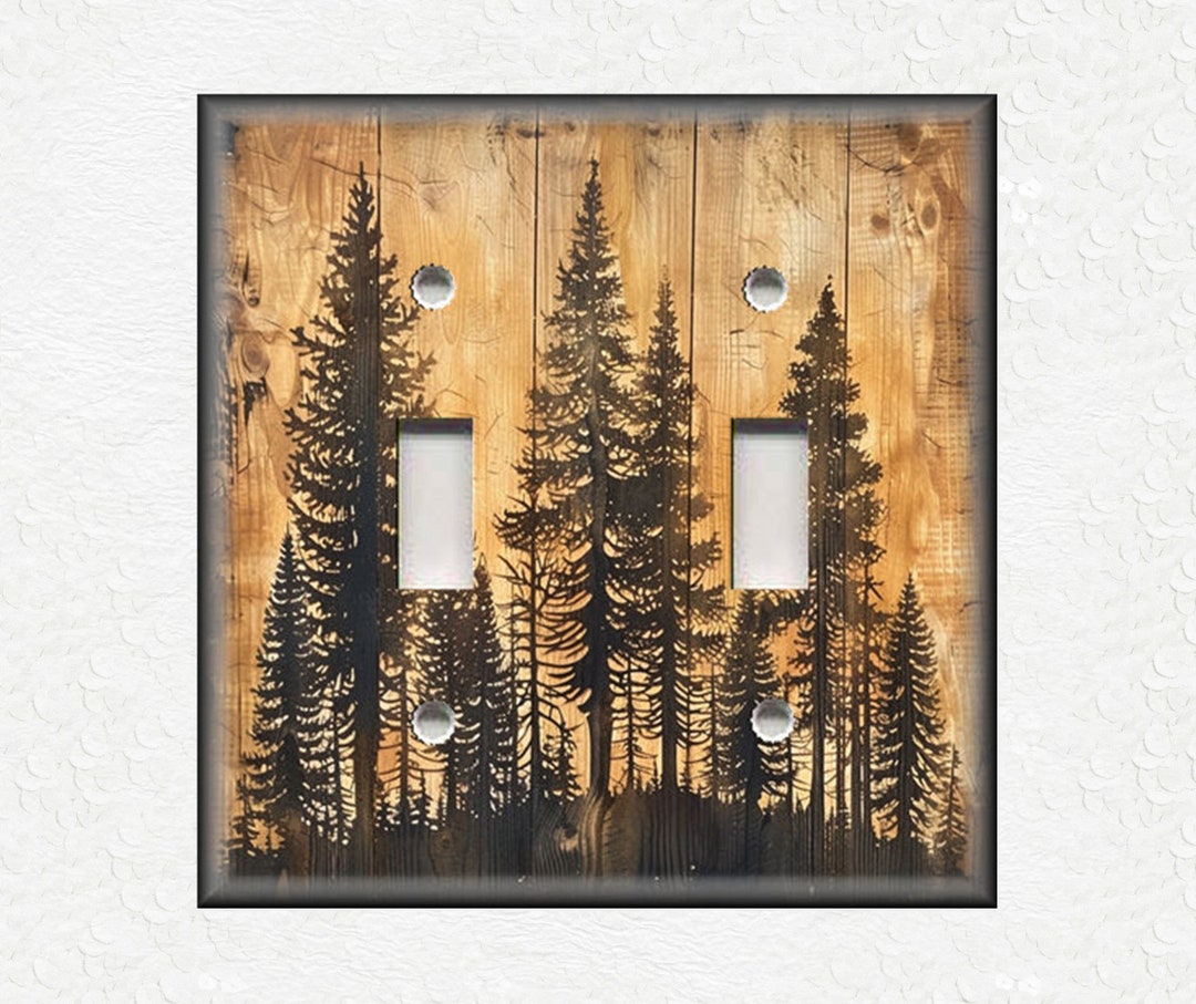 Pine Tree Forest Rustic Wood Design - Metal Switch Plate Covers and ...