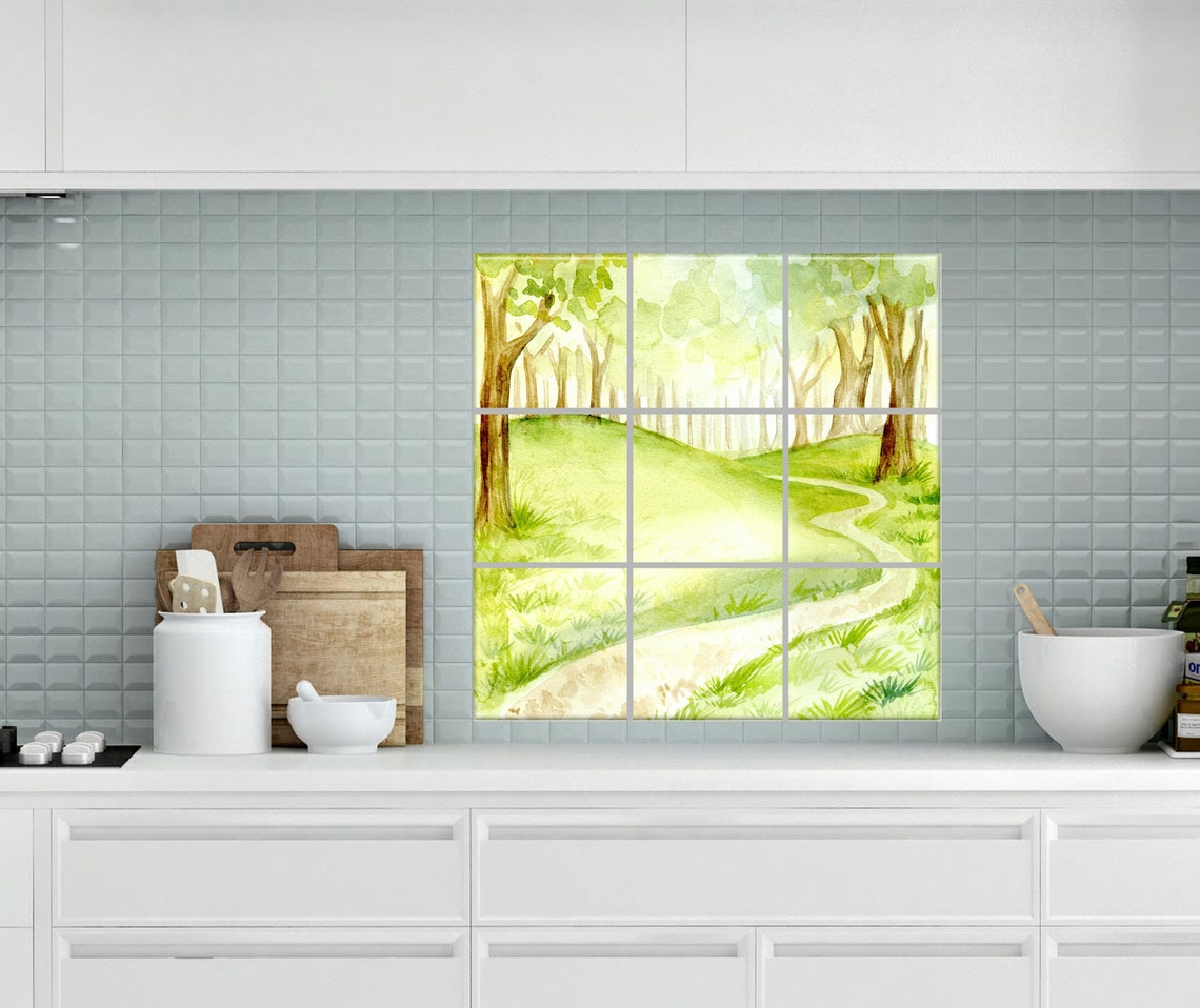 Ceramic Tile Mural Tile Mural Forest Trail Art Design Tile | Etsy