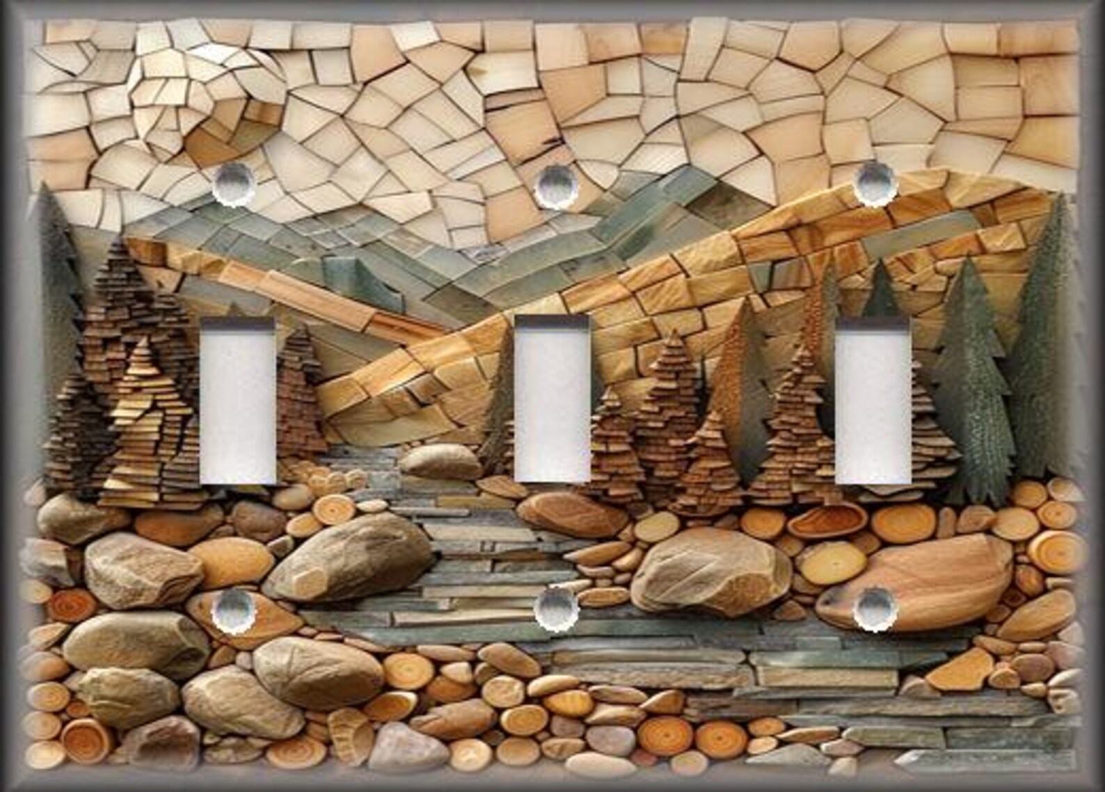 Stone Wood Mosaic Mountain Design Metal Light Switch Cover - Unique ...
