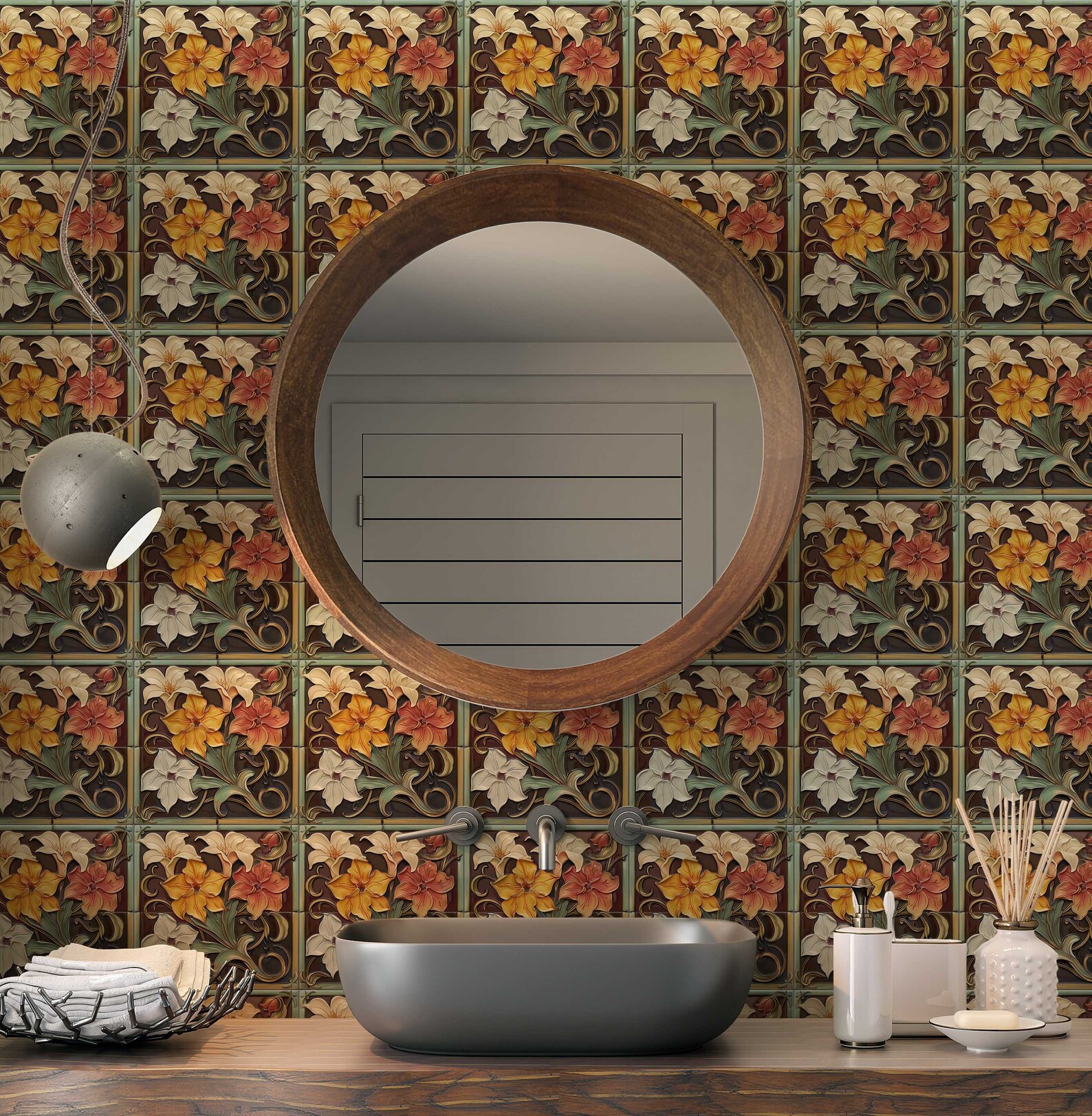 Ceramic Tile Vintage Art Nouveau Flower Design - Kitchen Backsplash ...