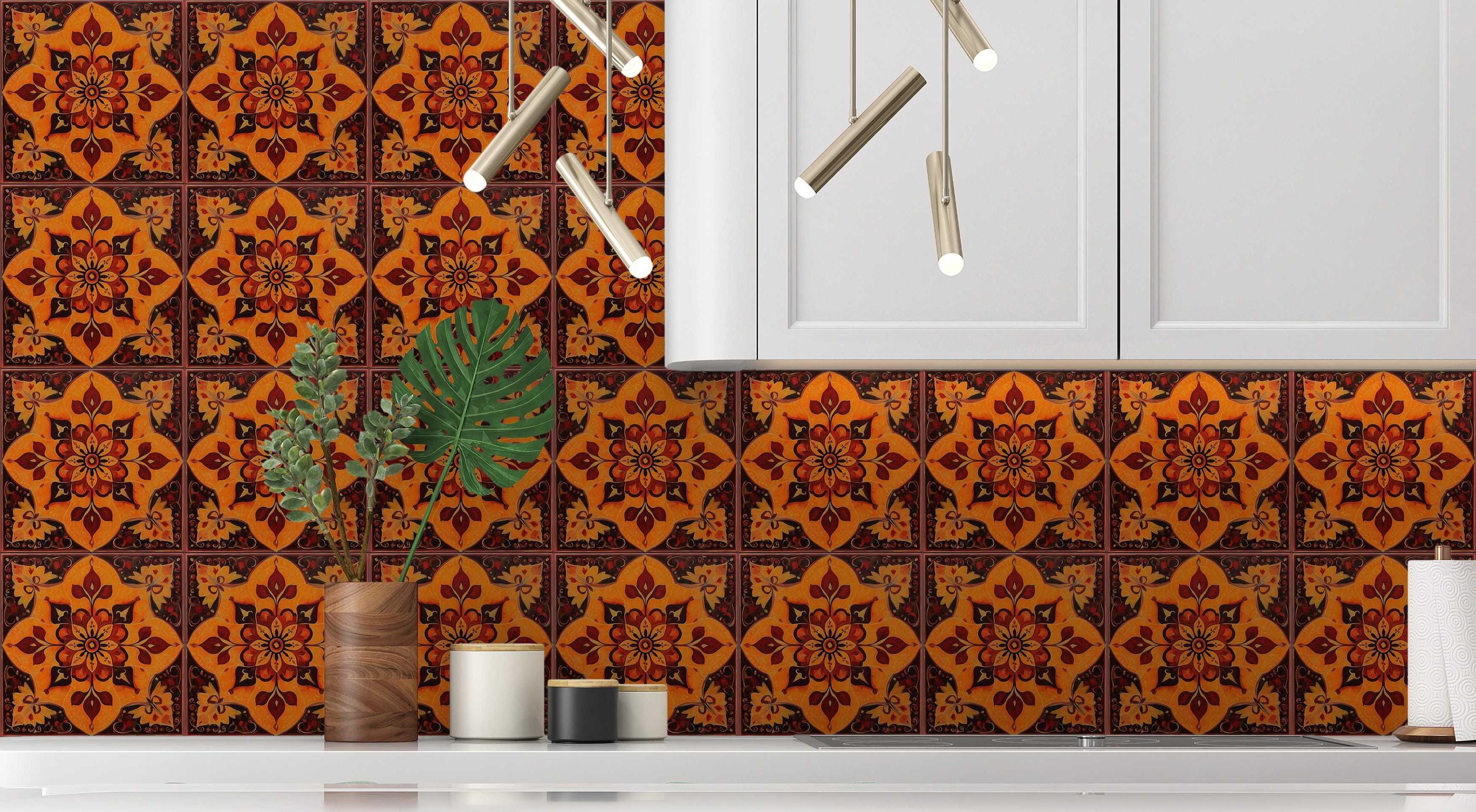 Orange Decorative Ceramic Tiles - Orange Kitchen Backsplash Tile ...
