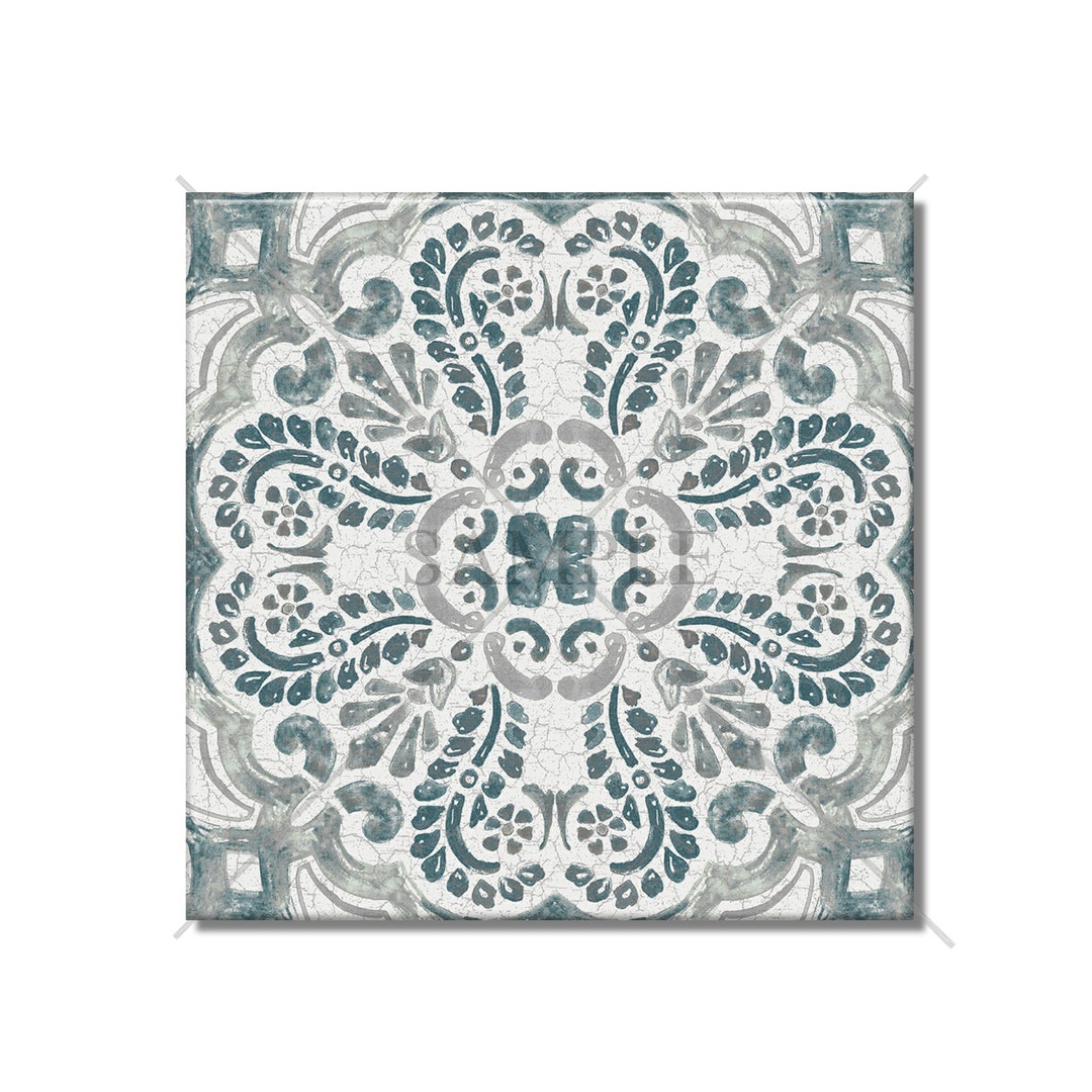 Blue and Gray Patterned Ceramic Tile - Multi Colored Vintage Design ...
