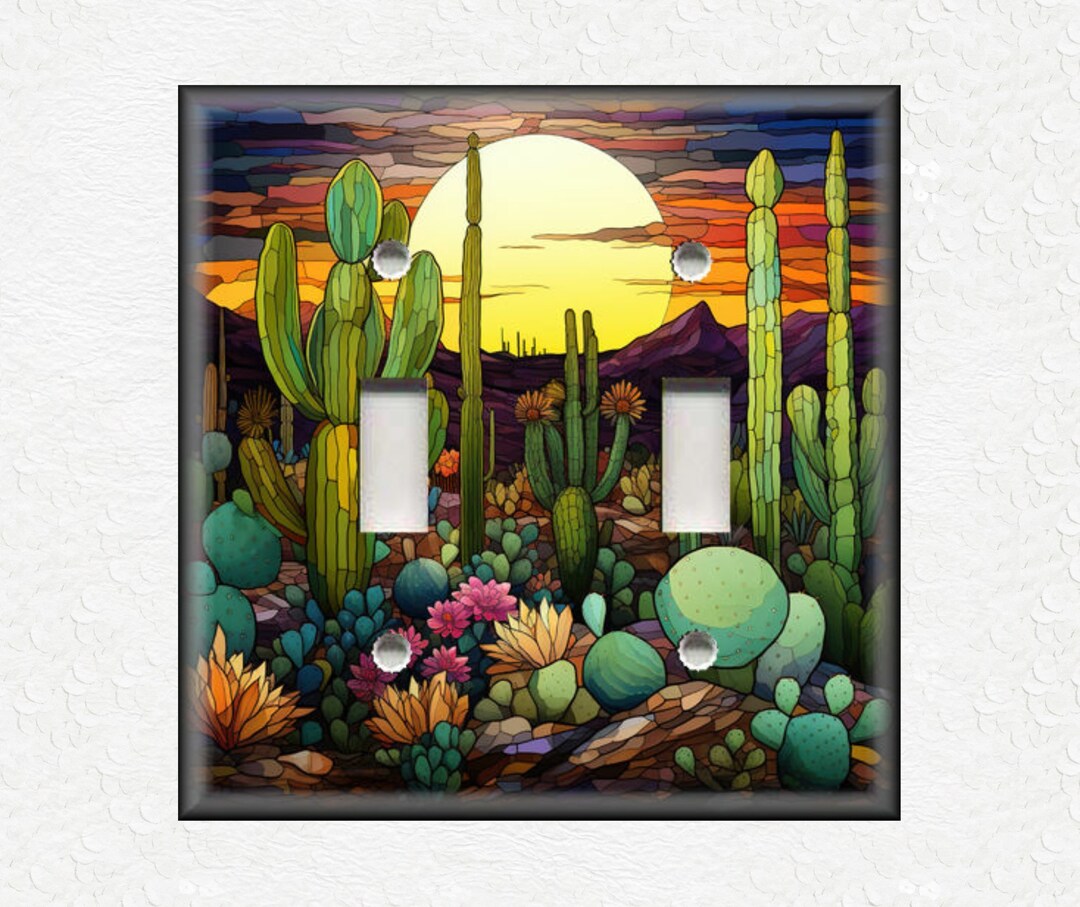 Cactus Desert Sunset Stained Glass Design Home Decor Cactus Decor ...