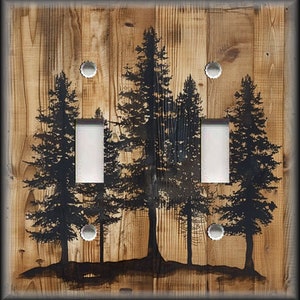 Pine Tree Forest Rustic Wood Design - Metal Switch Plate Covers and ...