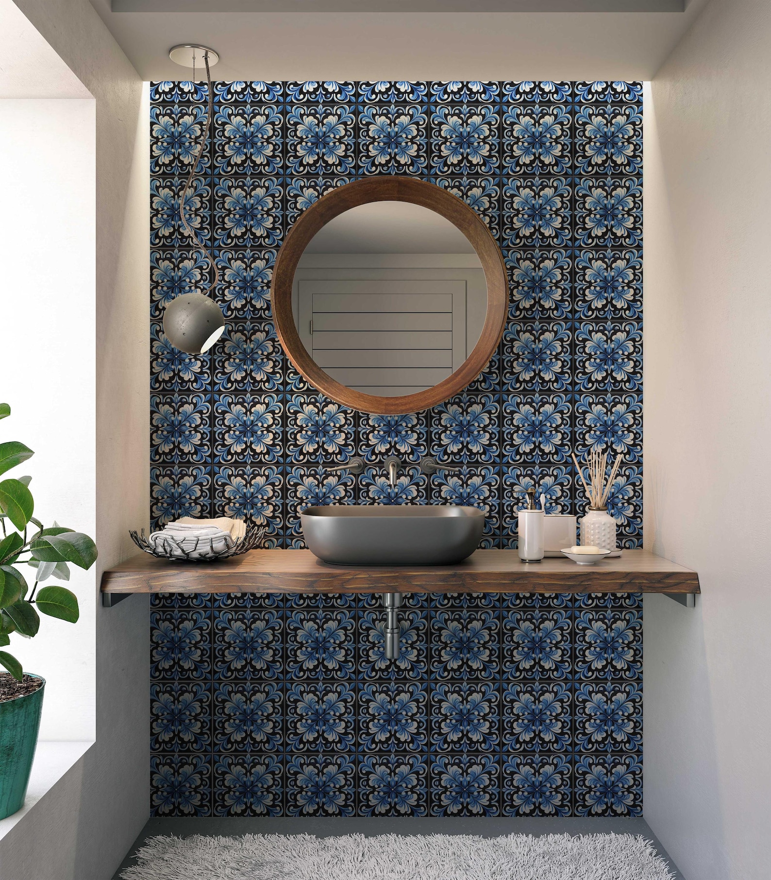 Blue and Black Patterned Ceramic Tile Unique Decorative Kitchen ...