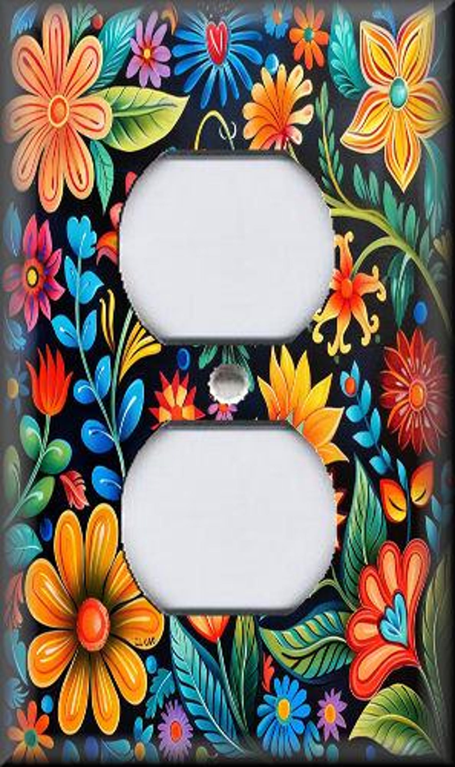 Bright Folk Art Floral Design Metal Light Switch Plate Covers and ...