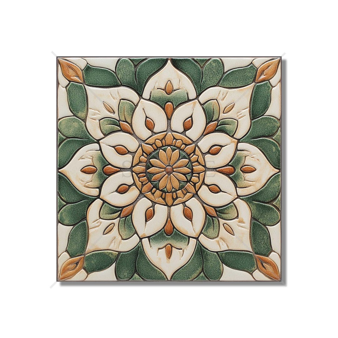 Green Copper Ceramic Tile - Vintage Design Patterned Tile - Unique ...