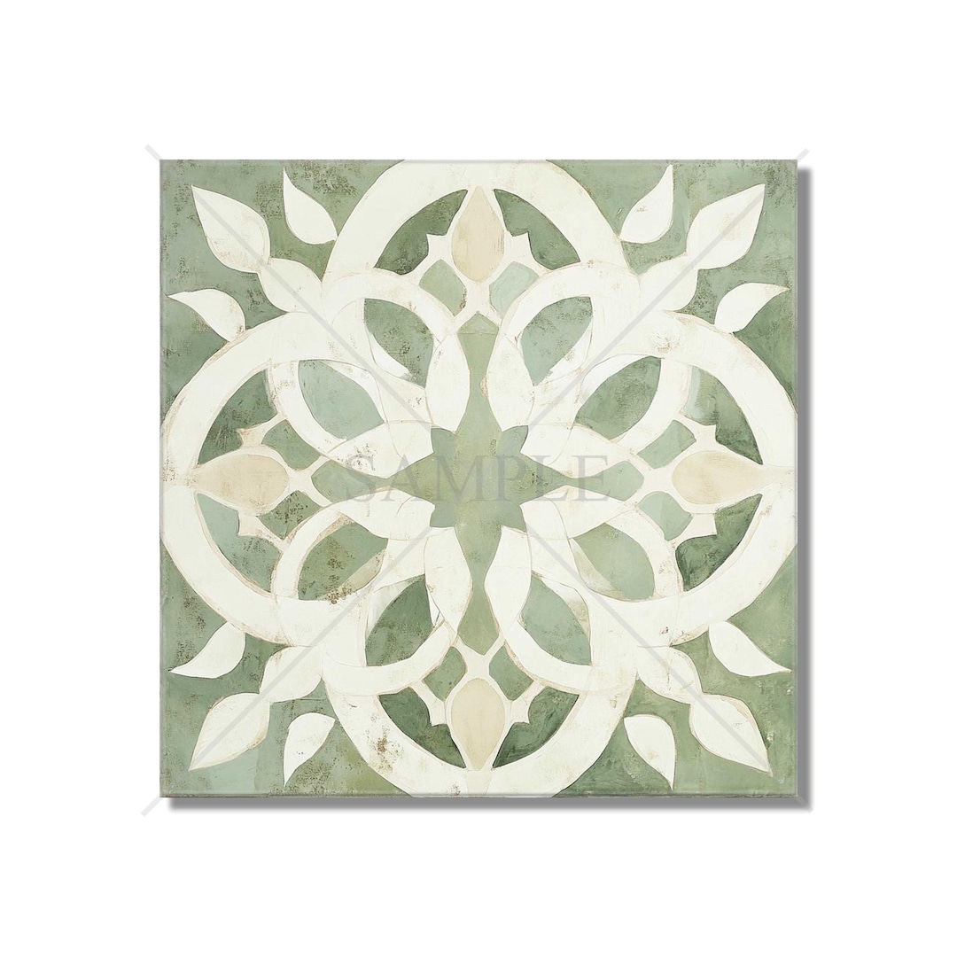 Sage Green Patterned Ceramic Tile - Green Kitchen Backsplash - Unique Ceramic Tiles - Green ...
