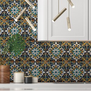 Blue Yellow Orange Backsplash Tile Vintage Moroccan Tile Design Kitchen ...