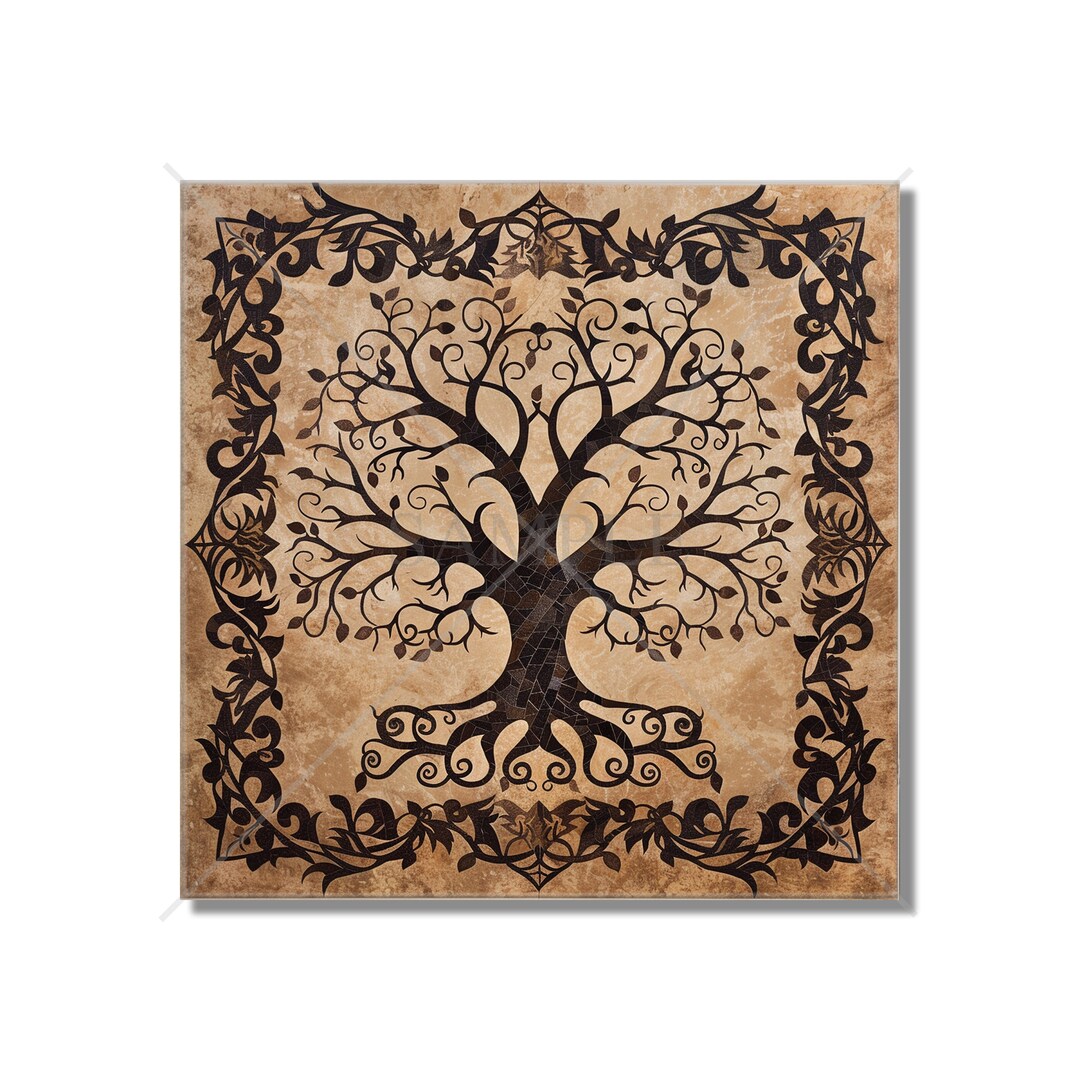 Tree of Life Design Ceramic Tile - Neutral Kitchen Backsplash - Tree ...