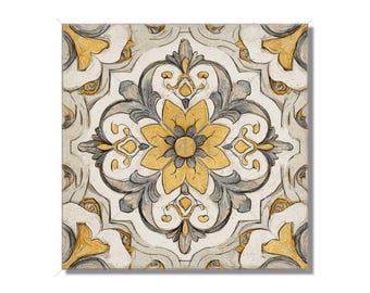 Yellow and Gray Ceramic Tile Vintage Moroccan Design Yellow Kitchen ...