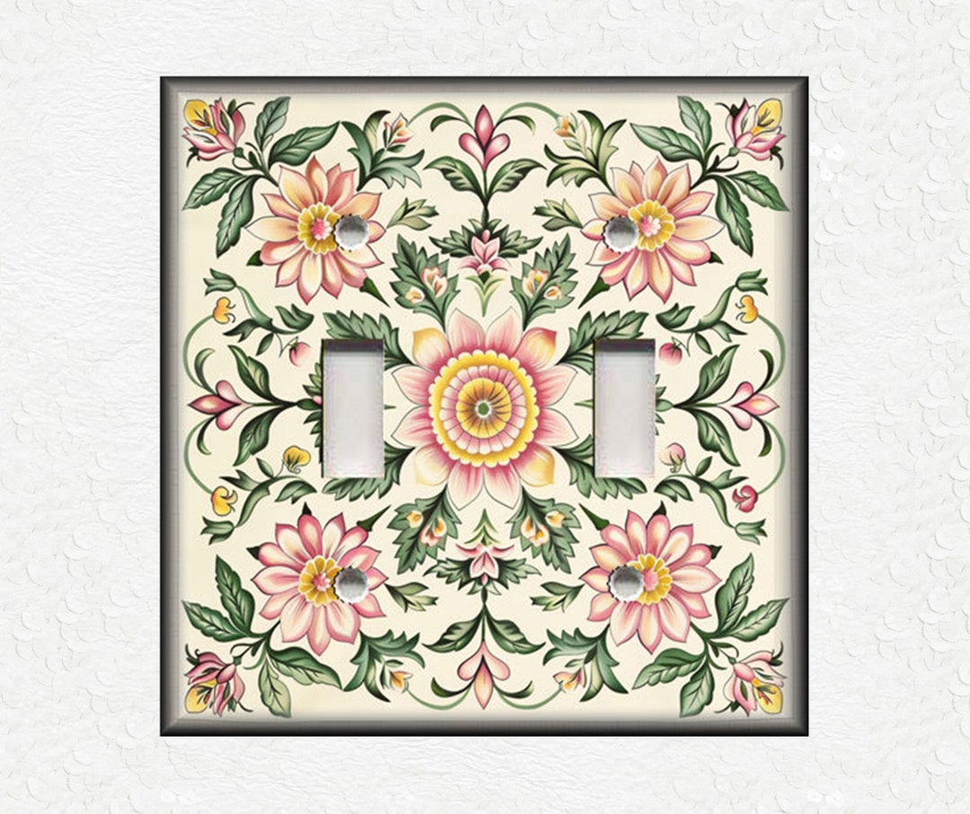Pink Yellow Green Floral Design Metal Light Switch Plate Covers ...
