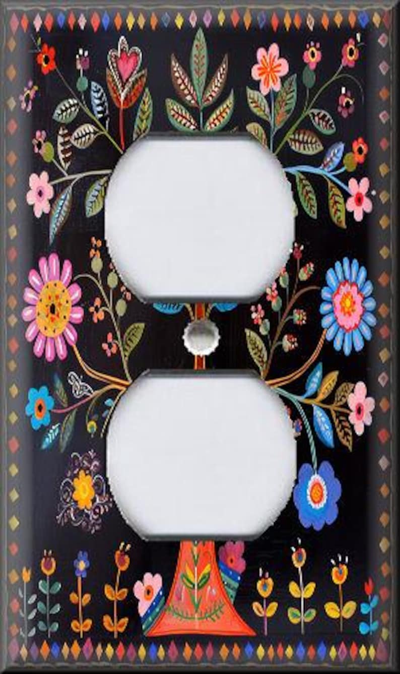 Folk Art Tree Design Metal Light Switch Plate Covers and Outlet Covers ...