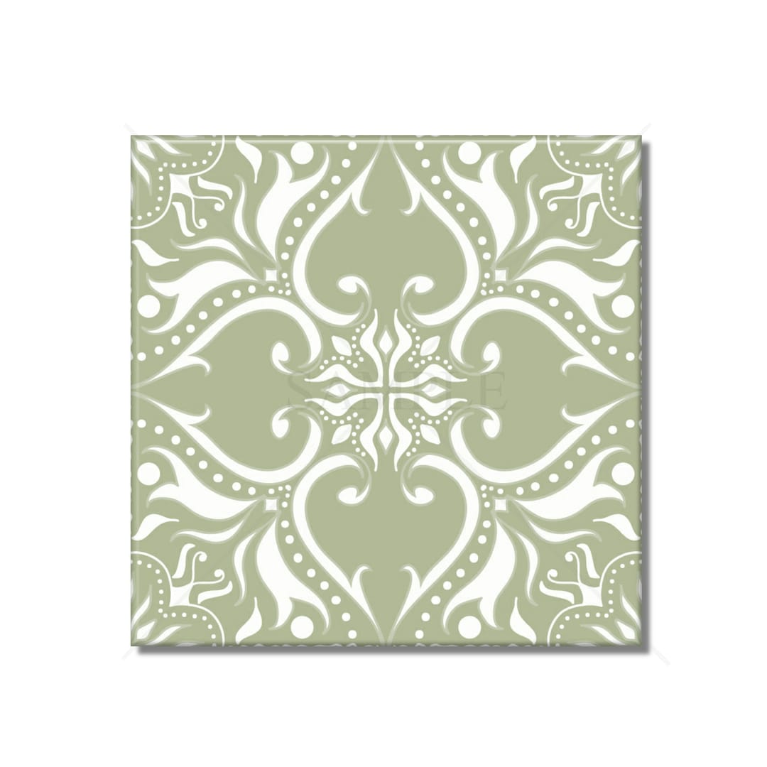 Sage Green and White Patterned Ceramic Tile Design Kitchen Backsplash Tile - Bathroom Tile ...