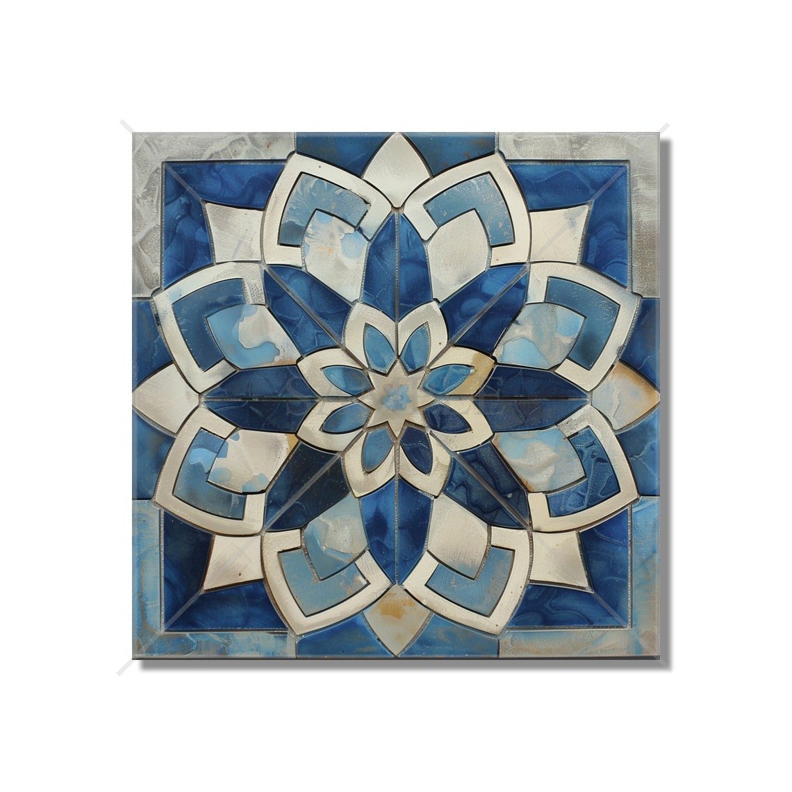 Blue and off White Ceramic Tile Modern Design Kitchen Blue Backsplash ...