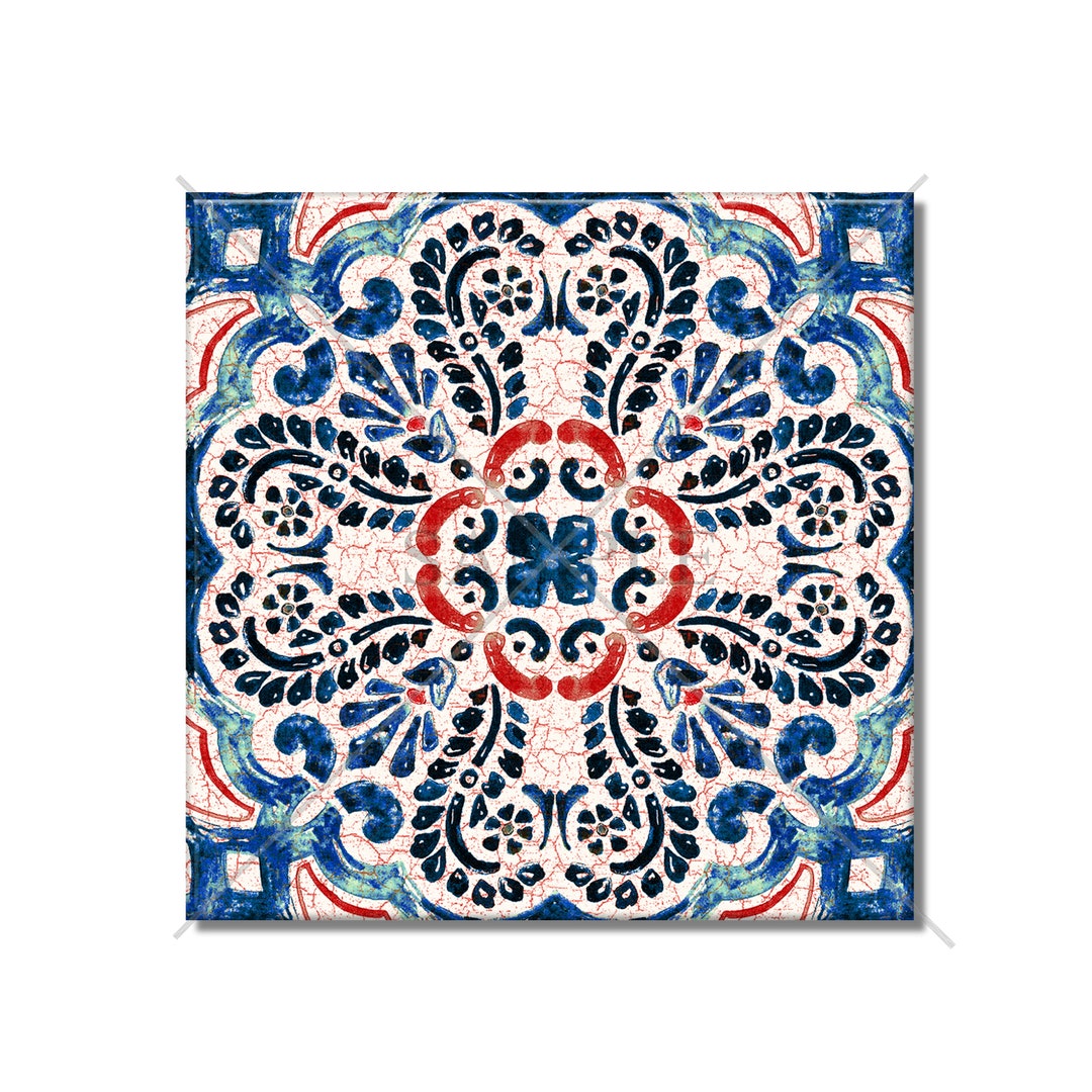 Blue and Red Patterned Ceramic Tile - Multi Colored Vintage Design ...