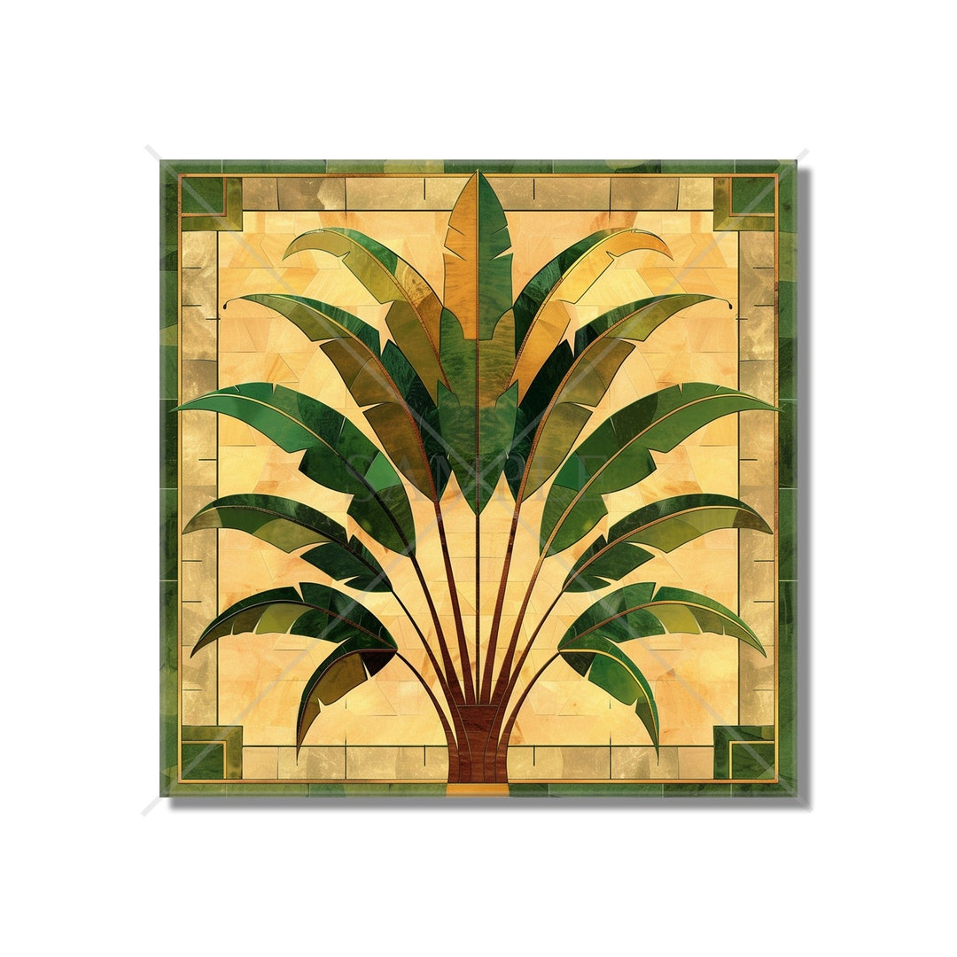 Art Deco Palm Design Ceramic Green Tile Kitchen Backsplash Tile Vintage ...