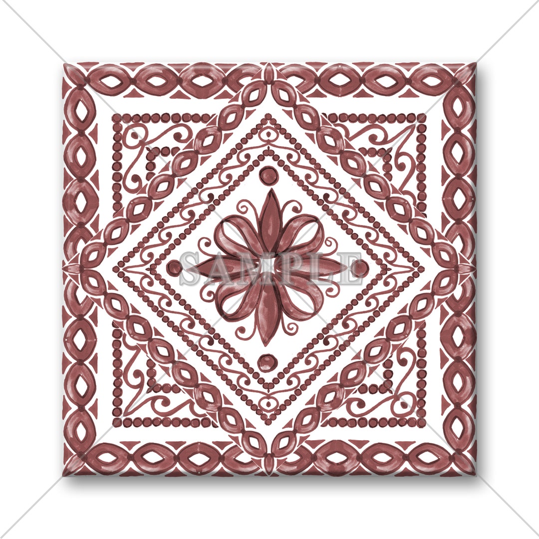 Dark Red and White Ceramic Tile - Decorative Tile Red Wine Design ...
