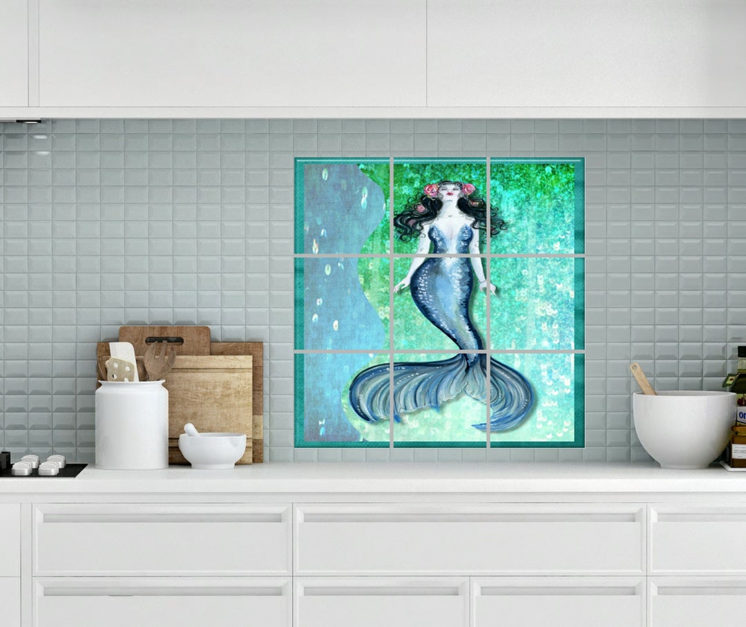 Ceramic Tile Mural Tile Mural Beach Mermaid Art Design Tile - Etsy