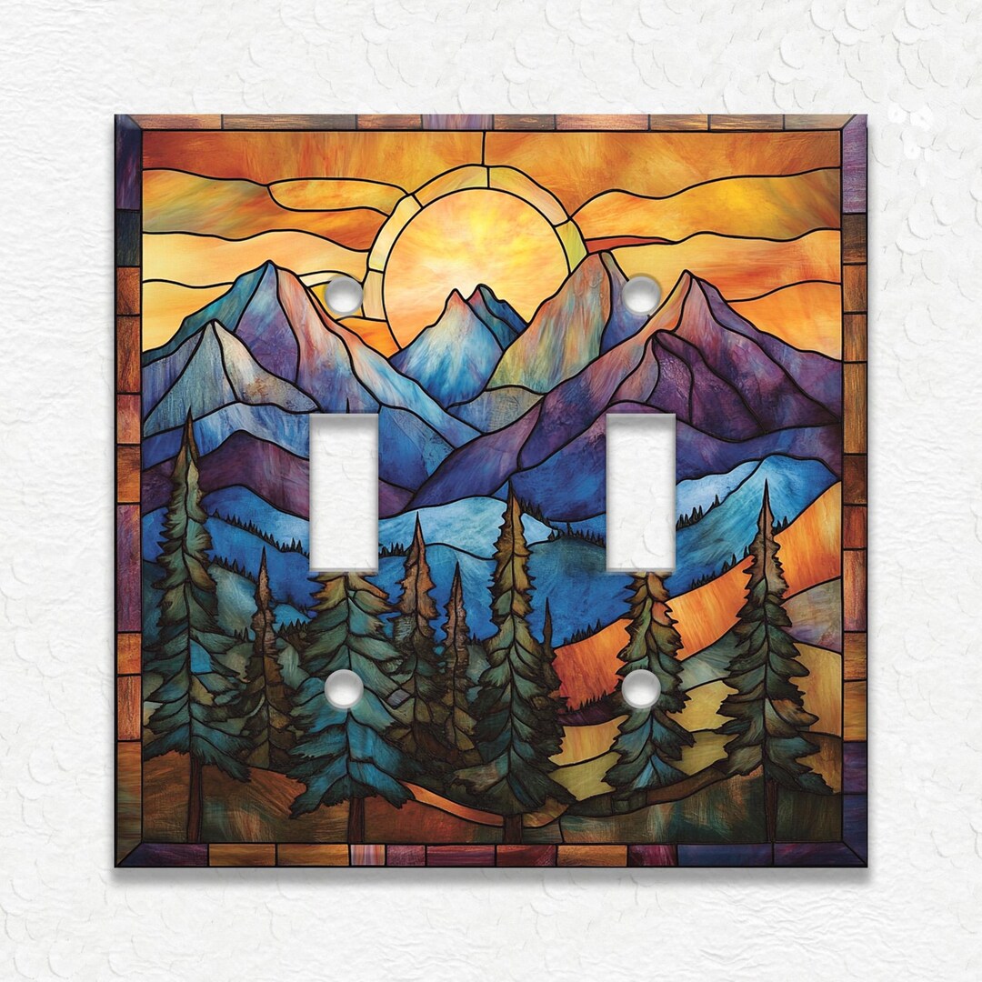 Decorative Switch Plate Covers Stained Glass Mountain Landscape Light ...