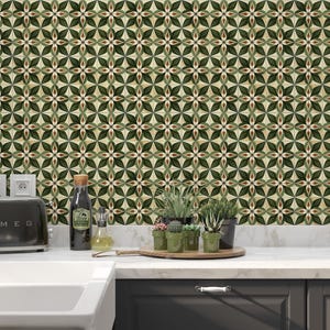 Green Rust Cream Backsplash Tile Vintage Moroccan Tile Design Kitchen ...