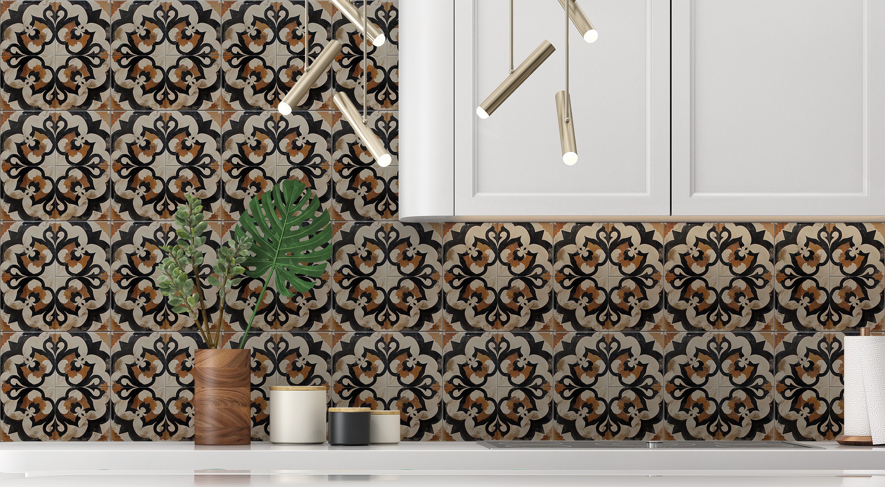 Rustic Black and Tan Ceramic Tile - Patterned Tile Backsplash - Kitchen ...