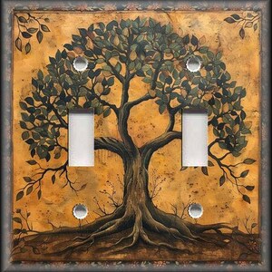 Rustic Wood Tree Design - Metal Switch Plate Covers and Outlet Covers ...