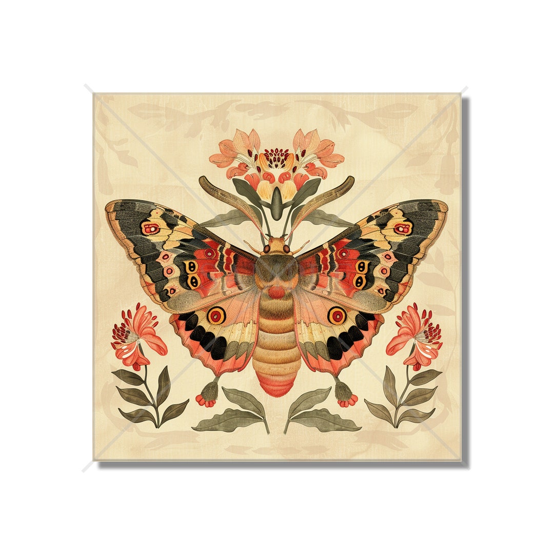 Vintage Botanical Moth Design Ceramic Tile Kitchen Backsplash Tile Moth ...