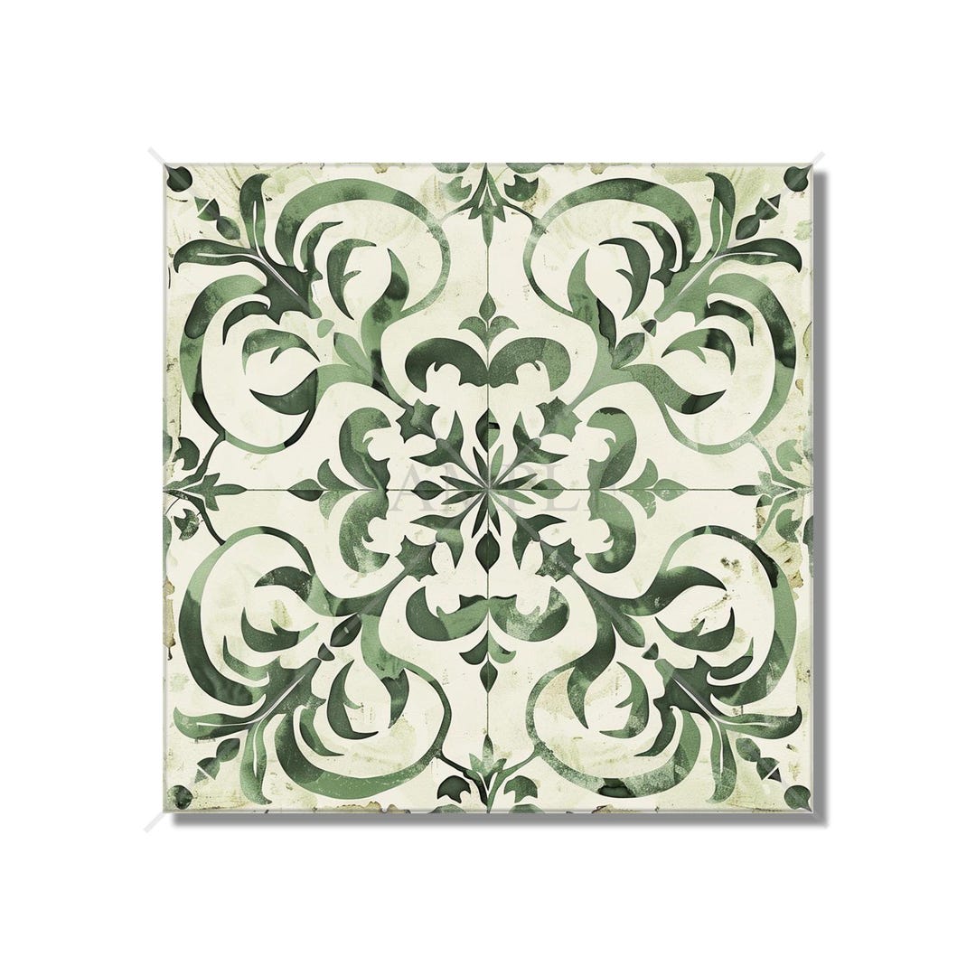 Green Patterned Ceramic Tile - Green Kitchen Backsplash - Unique ...