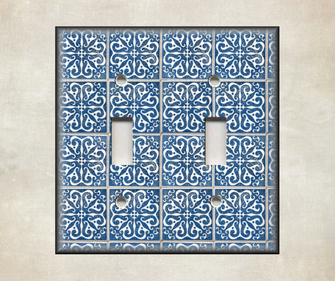 Blue And White Moroccan Tile Design Metal Light Switch Cover Switch