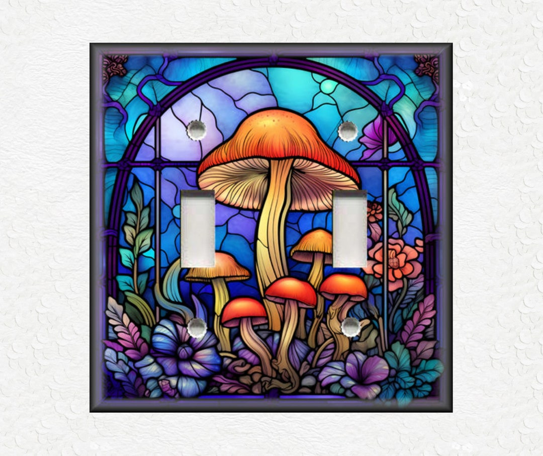Stained Glass Pattern Mushroom Art Design Metal Switch Plate Covers and ...
