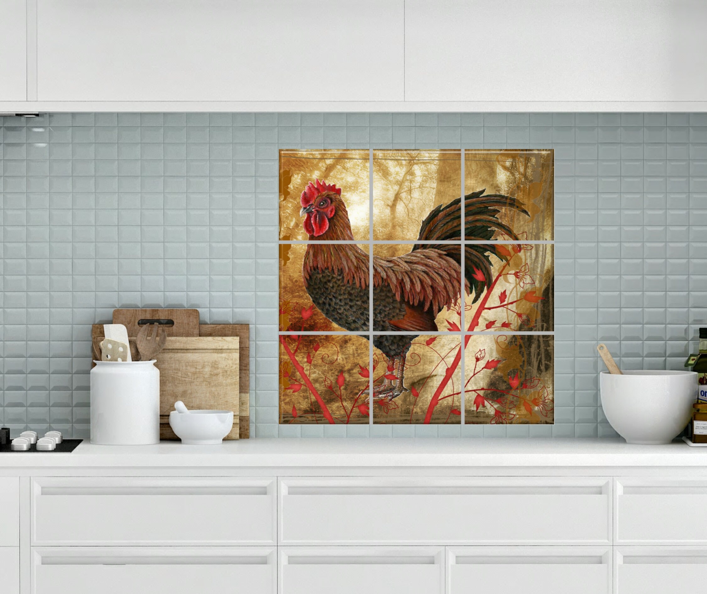 Ceramic Tile Mural Tile Mural Rooster Art Design Tile Mural | Etsy