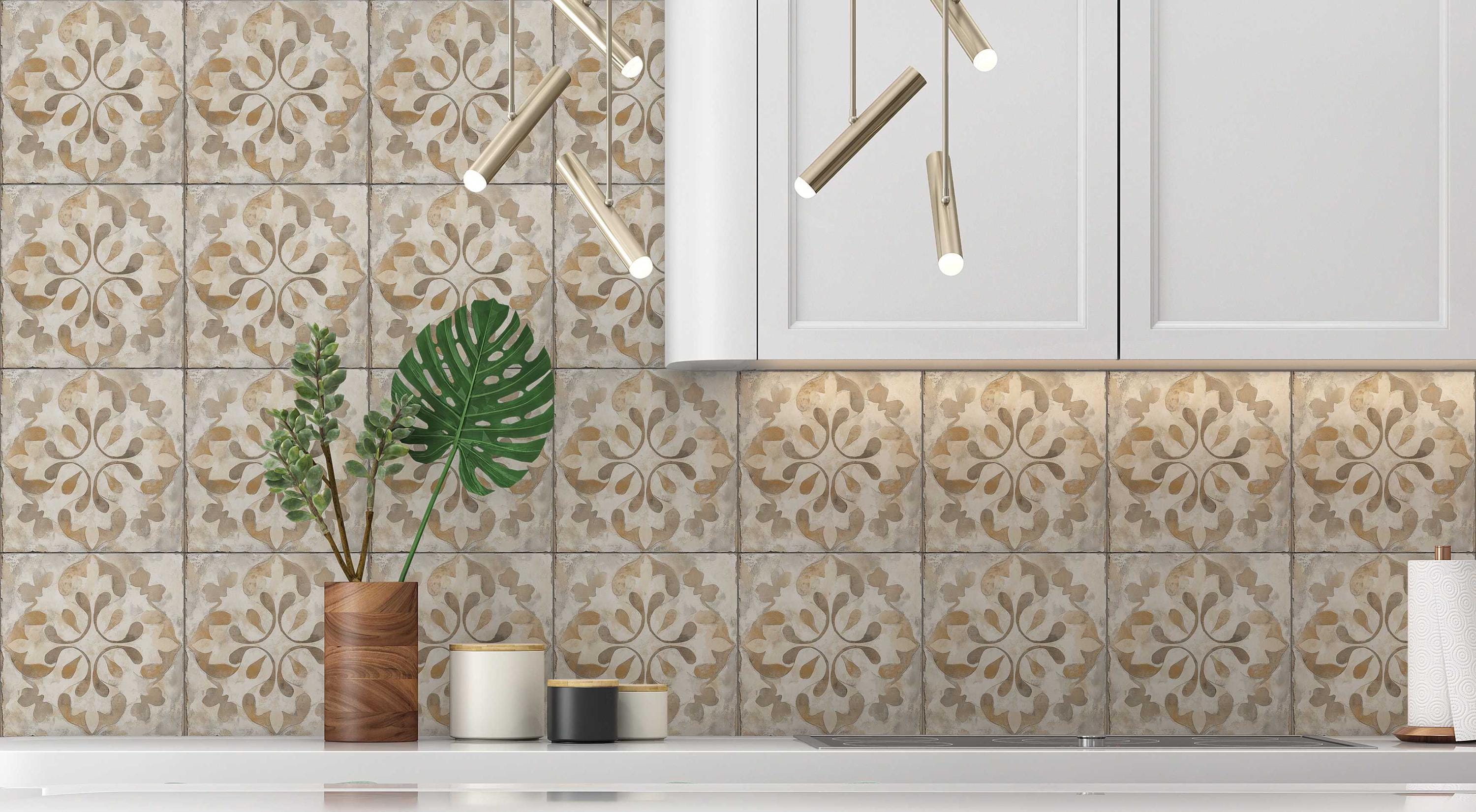 Neutral Tones Vintage European Design Ceramic Tiles Patterned Kitchen ...